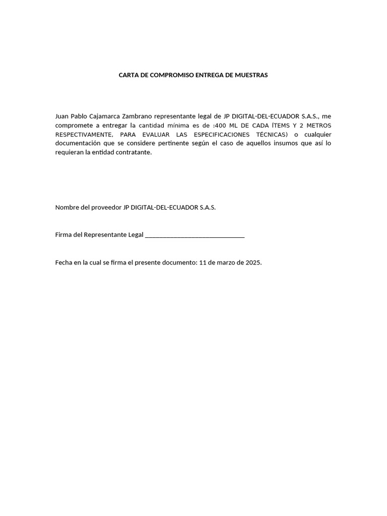Carta de Compromiso Entrega de Muestras | PDF
