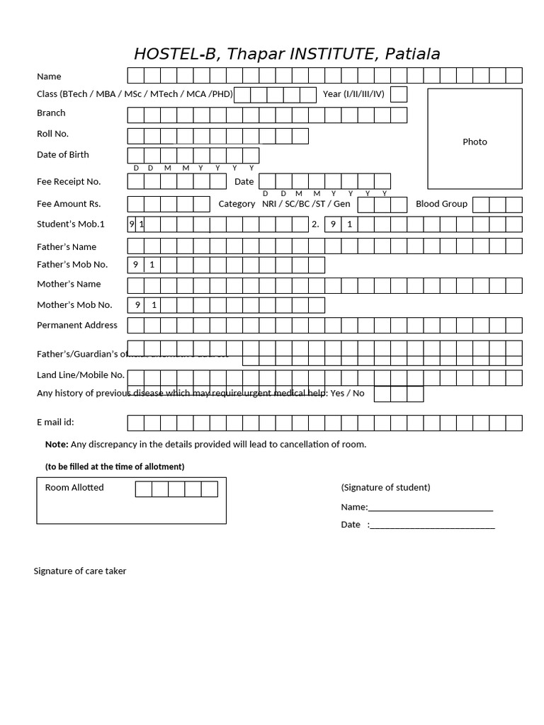 Hostel Allotment Form B | PDF