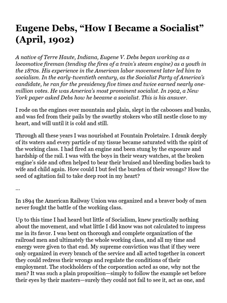 Eugene Debs, How I Became A Socialist | PDF