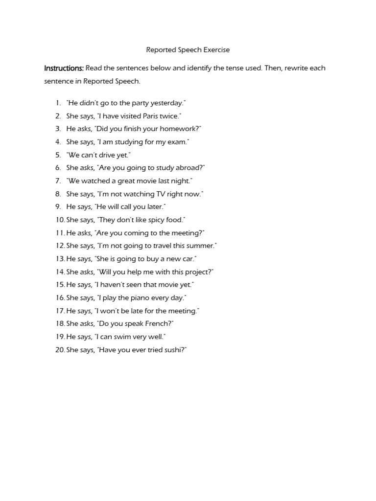 Reported Speech Exercise | PDF