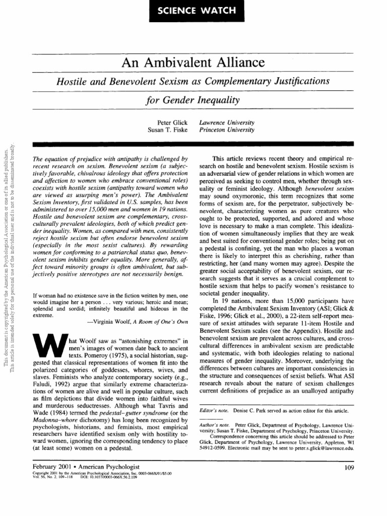 An Ambivalent Alliance Hostile and Benevolent | PDF | Sexism | Social ...