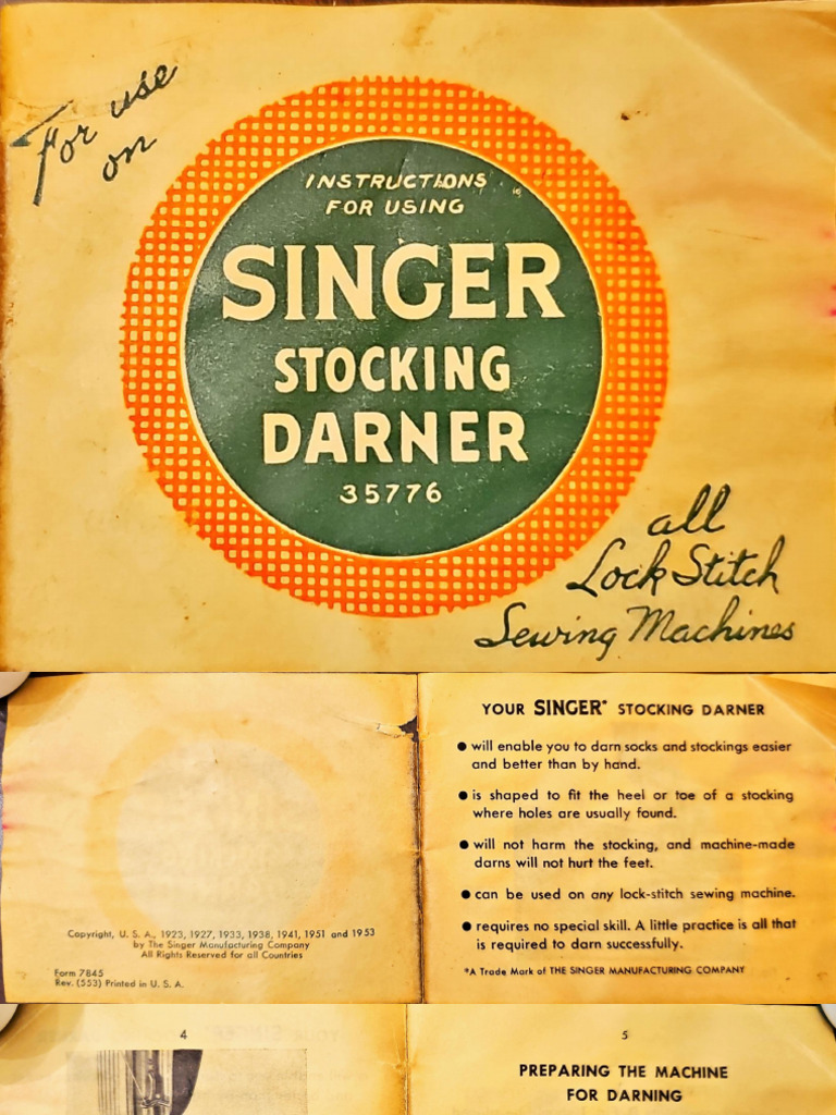 Singer Sewing Machine Company Stocking Darner Attachement Model 035776 ...
