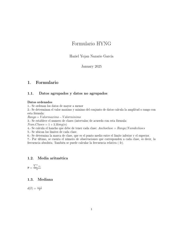 Formulario de Mate IV | PDF | Teoría estadística | Matemáticas Aplicadas