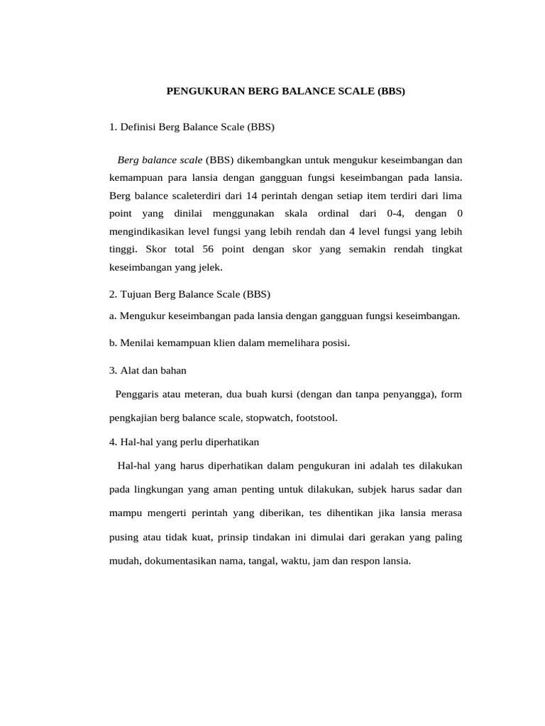 Pengukuran Berg Balance Scale | PDF