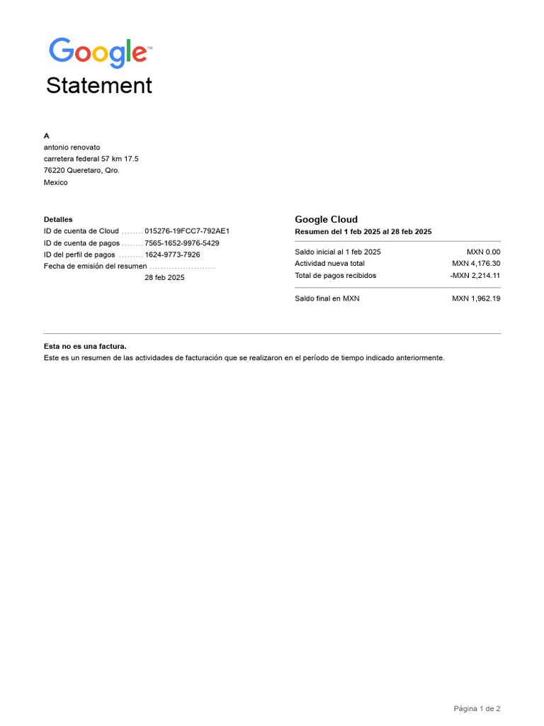 Statement: Google Cloud | PDF