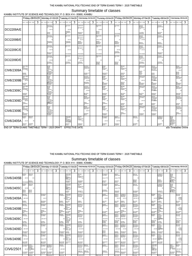 CDACC Classes End of Term 1 2025 Assessment Timetable | PDF | Science