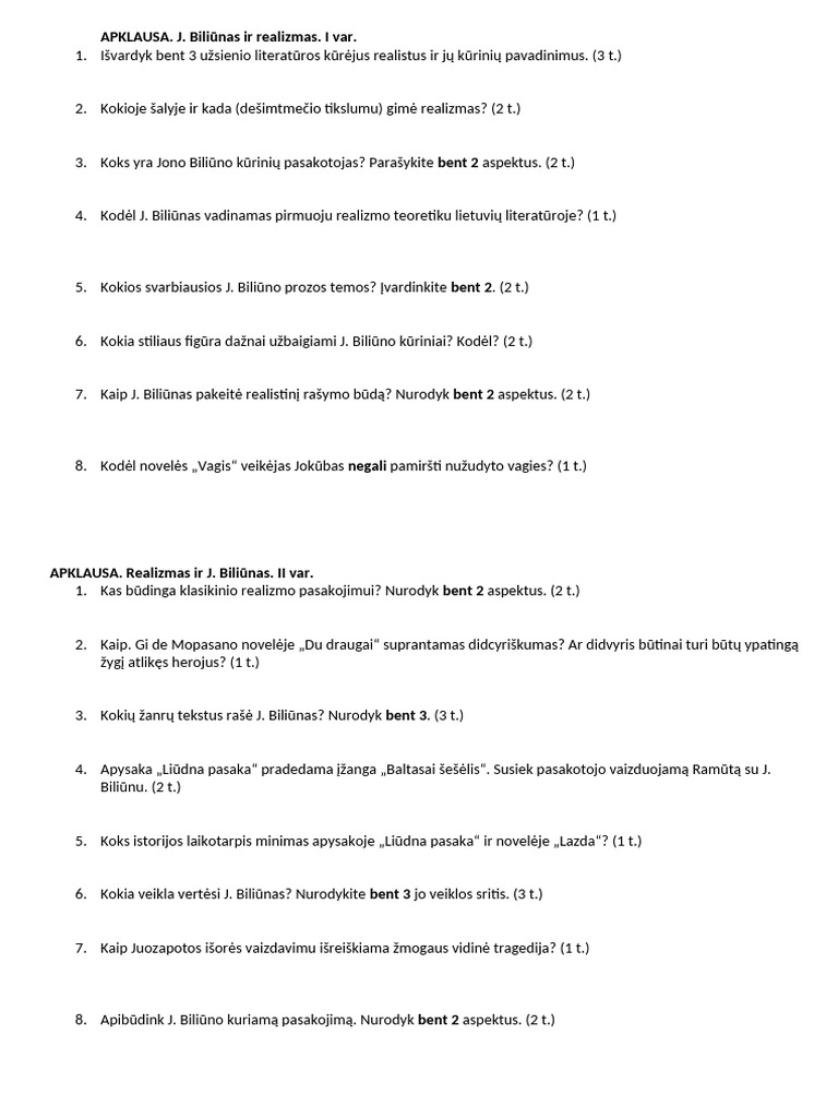 APKLAUSA Realizmas Ir Biliunas | PDF