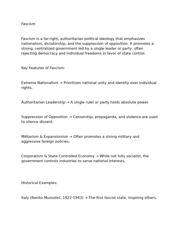 Understanding Fascism: Key Features & Impact | PDF