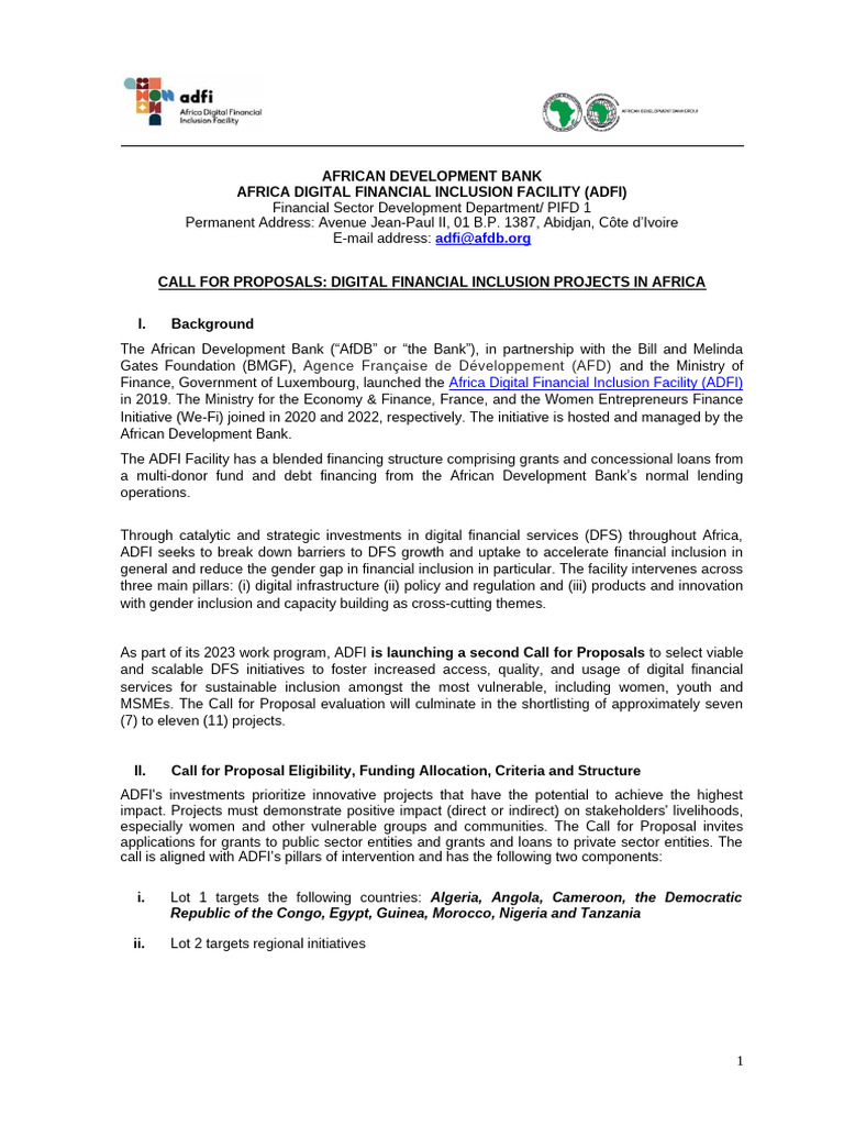 Adfi Call For Proposals 2023 en | PDF | African Development Bank ...