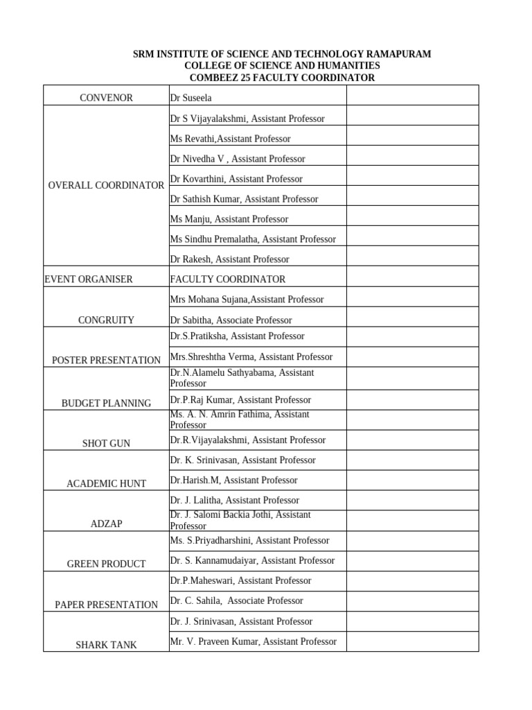Combeez 25 Event Coordination Team | PDF