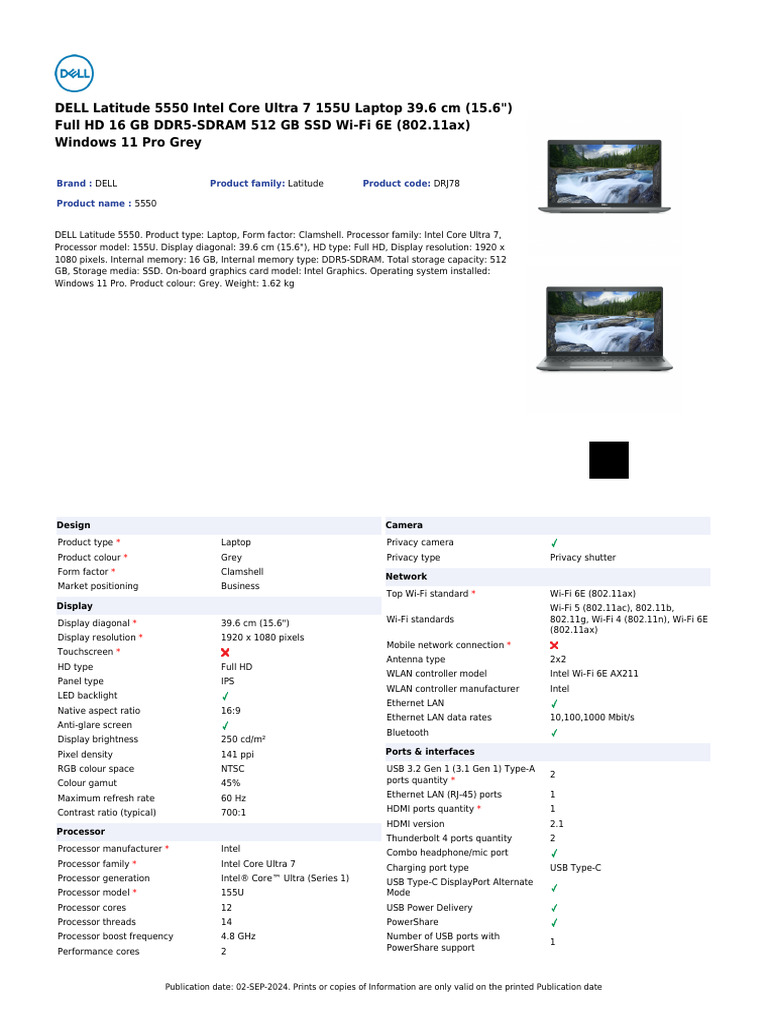 Ficha Tecnica - Dell Latitude 5550 | PDF | Solid State Drive | Usb