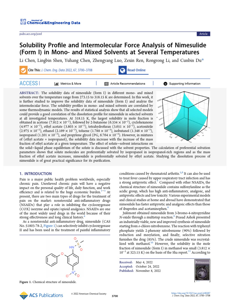 Chen Et Al 2022 Solubility Profile and Intermolecular Force Analysis of ...