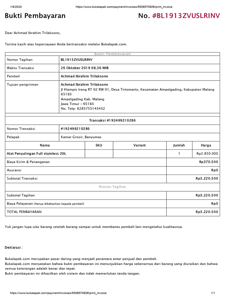 Print - Invoice Alat Penyulingan | PDF