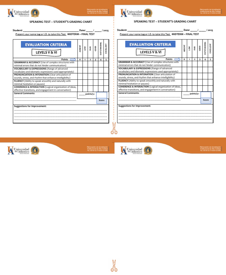 Speaking Test - Grading Sheet - Levels 5 & 6 | PDF | Fluency ...