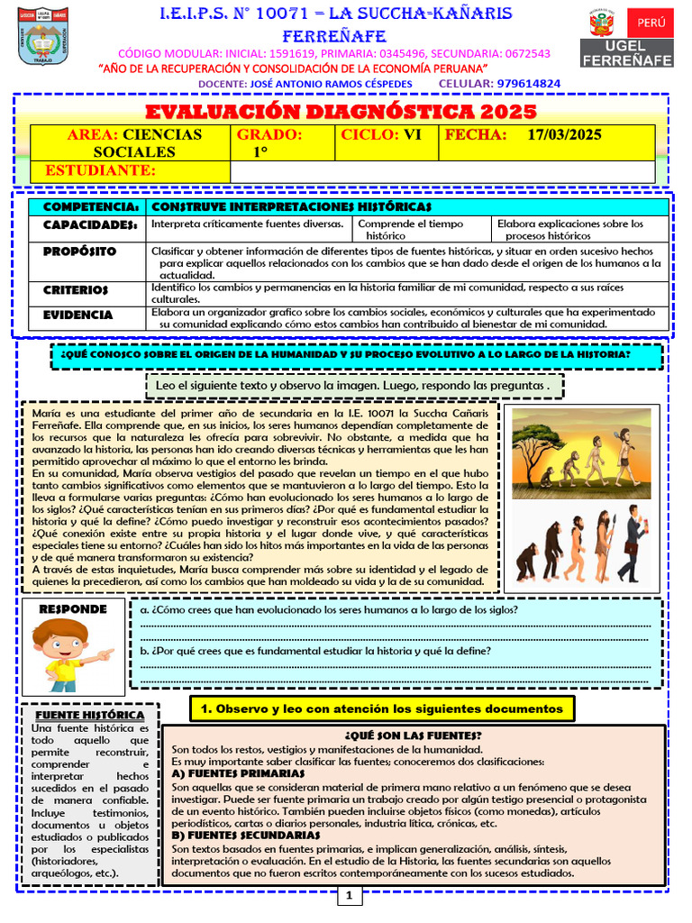 EVAL. DIAG. 1° CCSS 2025 1 | PDF | Ley romana