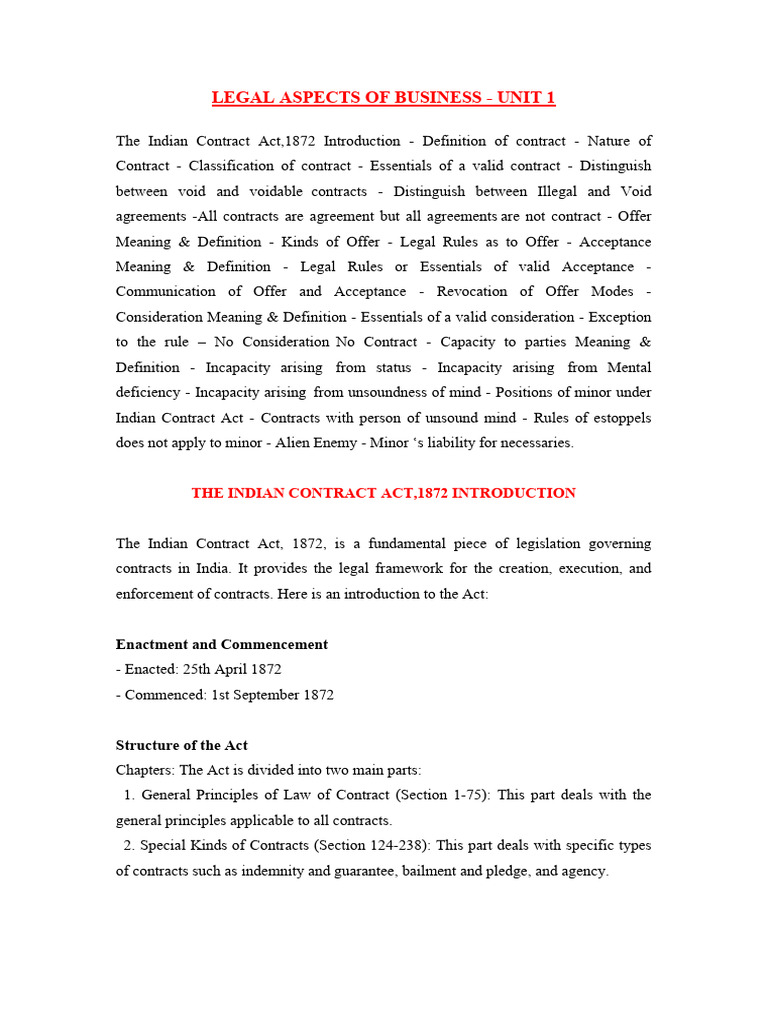 Legal Framework of Indian Contracts | PDF | Offer And Acceptance ...