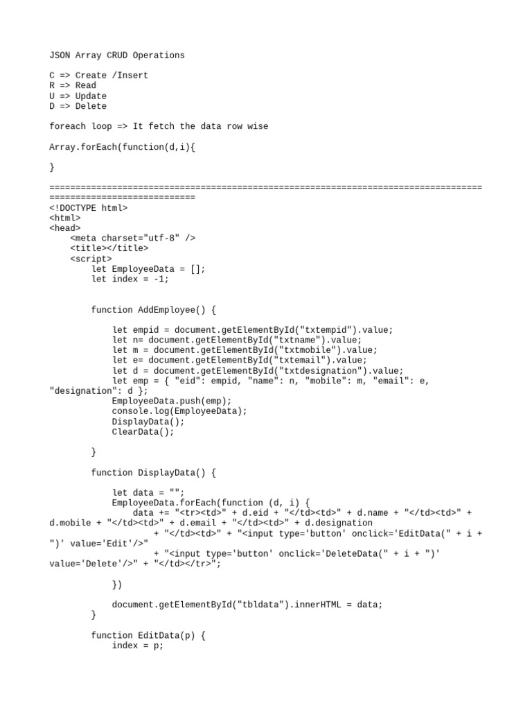 JSON Array - CRUD OPeration | PDF | Computer Data | Data Management