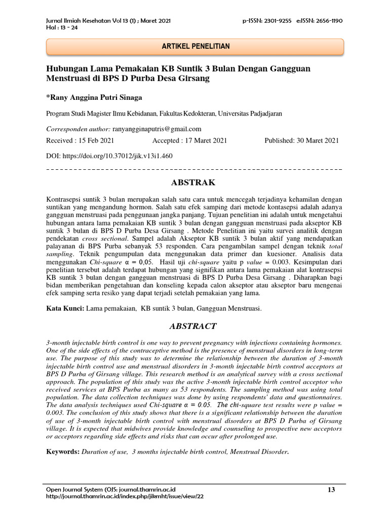 Hubungan Lama Pemakaian KB Suntik 3 Bula | PDF