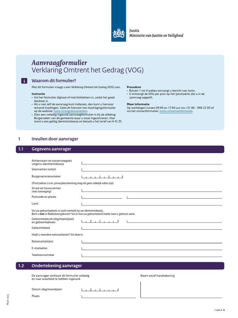 Aanvraagformulier Verklaring Omtrent het Gedrag (VOG)_0 | PDF