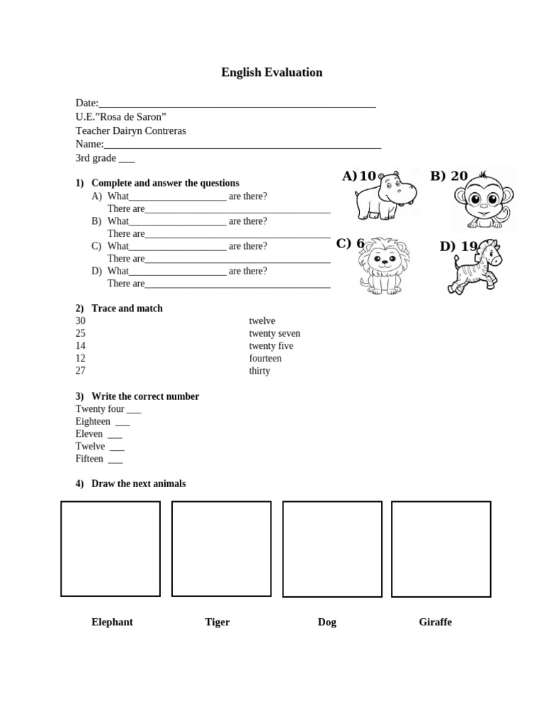 English Evaluation 3rd Grade | PDF