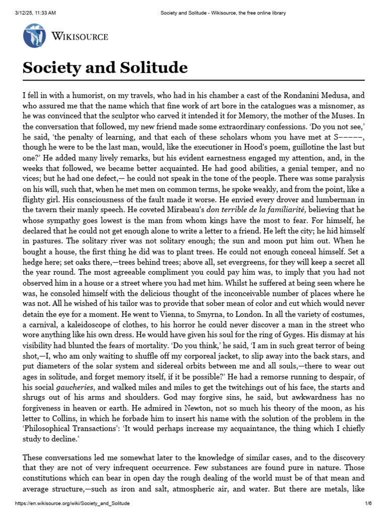 Society and Solitude | PDF