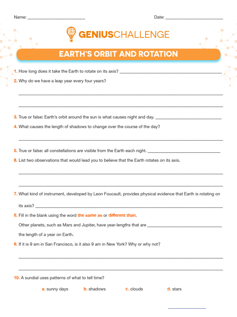 Earths-Orbit-&-Rotation-Worksheet-GG | PDF