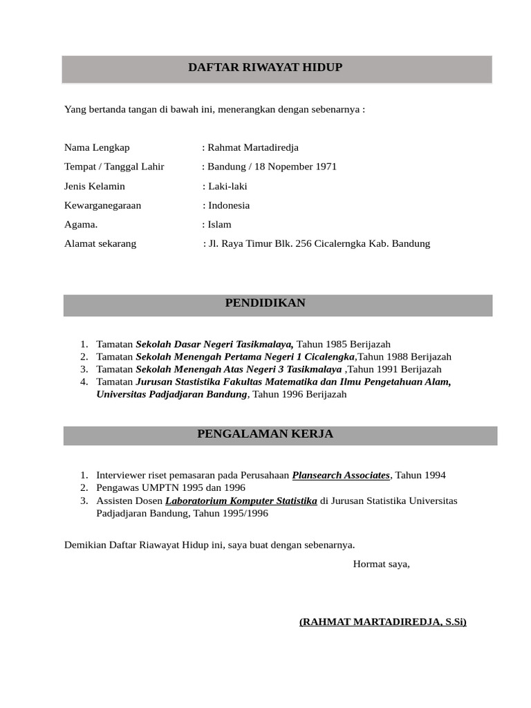 Latih-4 Daftar Riwayat Hidup | PDF
