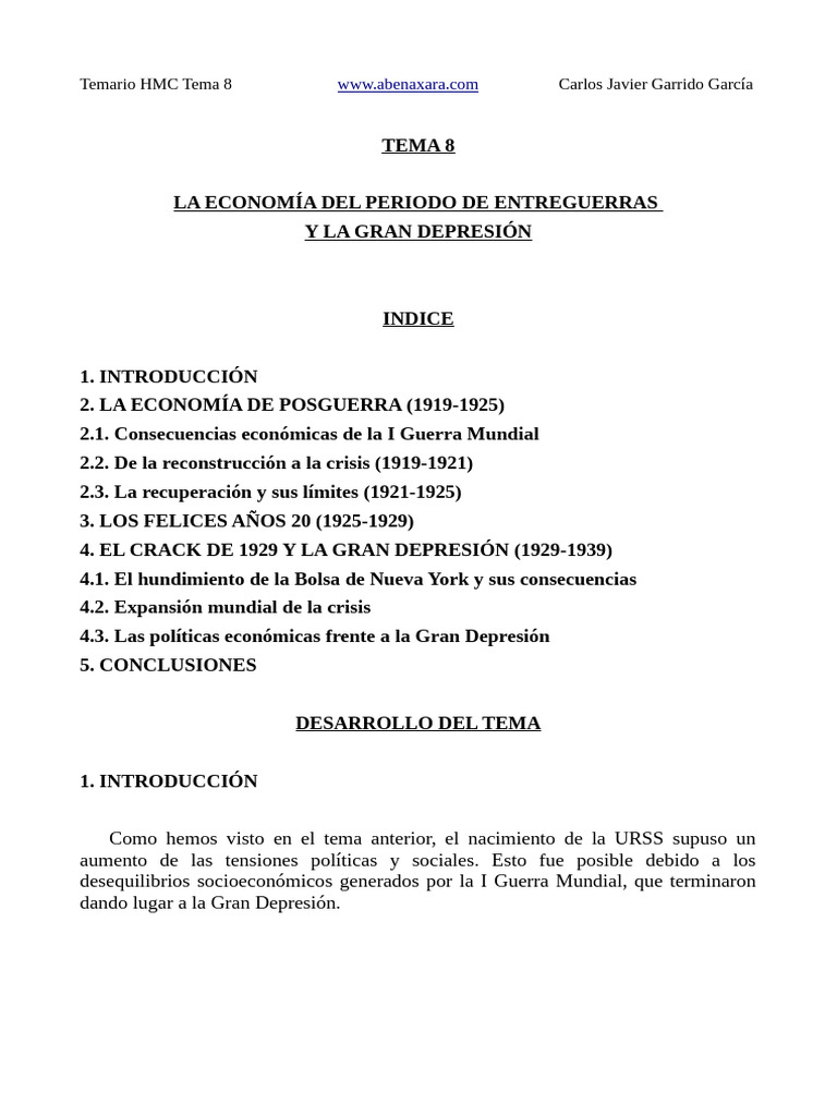Temario-HMC-1o-Bachillerato-Tema-8 (1) | PDF | Gran depresion | Inflación