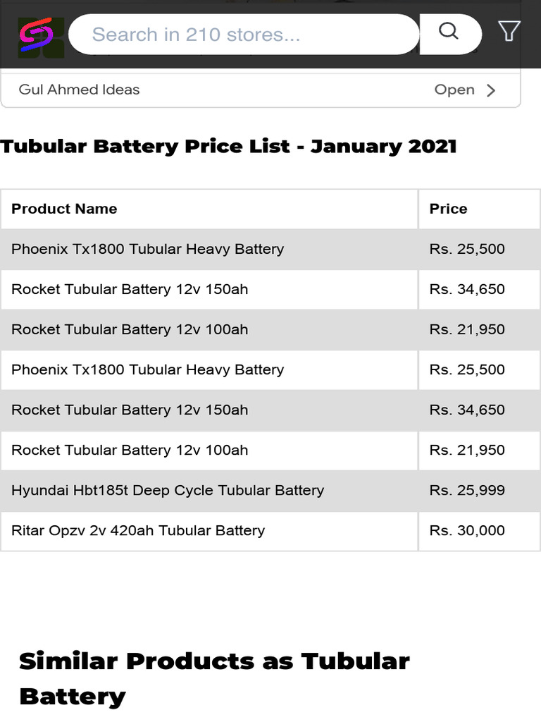 Tubular Battery Price in Pakistan 2021 Prices Updated Daily 2 | PDF