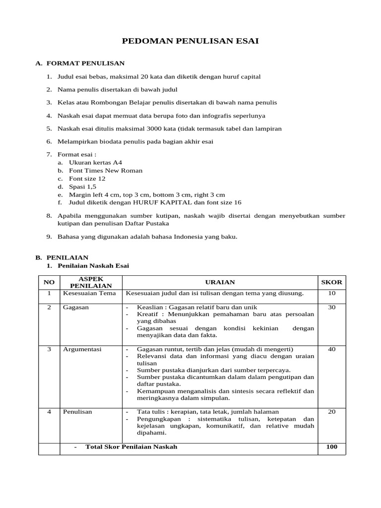 Pedoman Penulisan Esai 2023 - 2024 | PDF