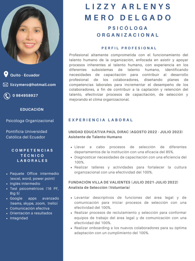 Lizzy Mero Cv. | PDF | Sicología | Psicología industrial y organizacional