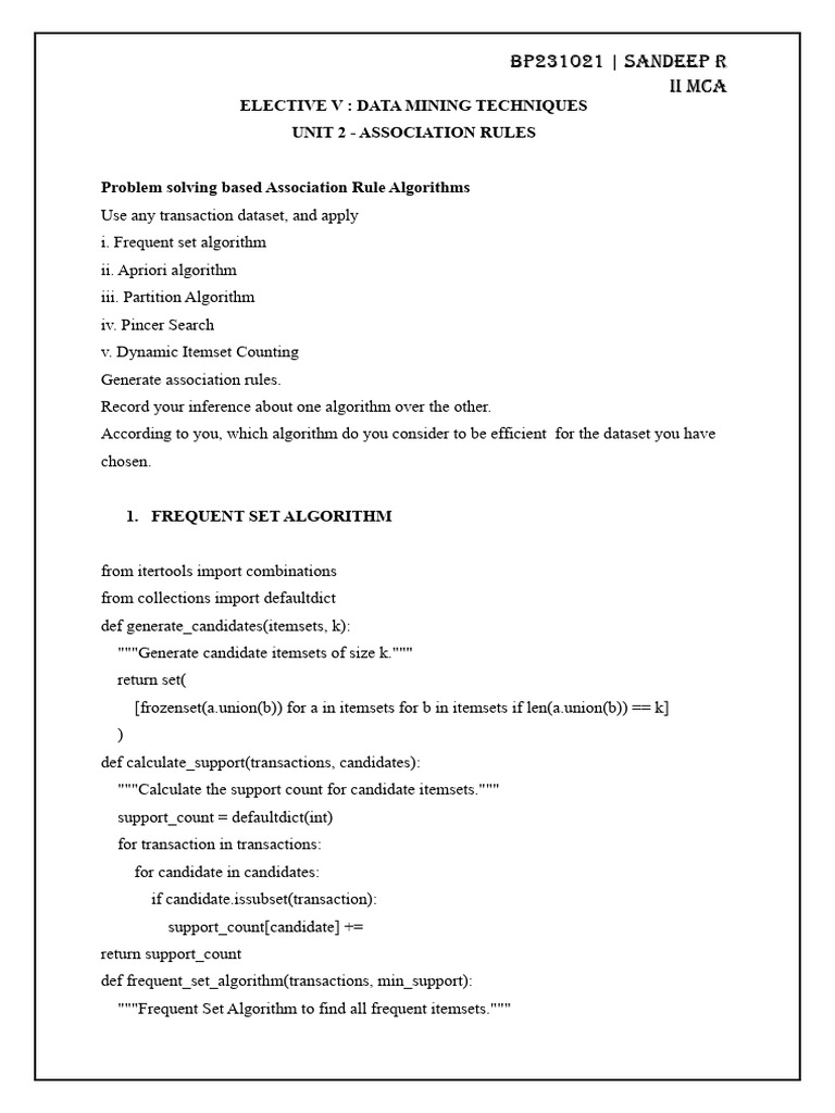 Data Mining Unit 2 Assignment | PDF | Mathematical Logic | Data Analysis