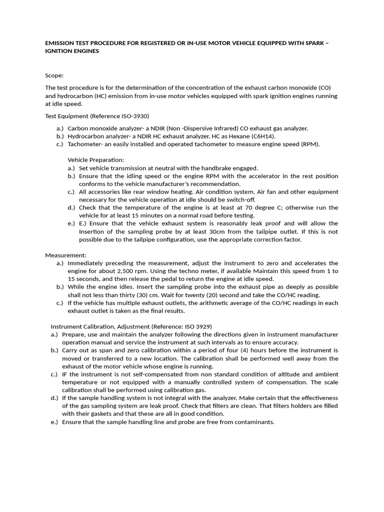 Emssion Test Procedure For Registered or in | PDF | Exhaust Gas ...