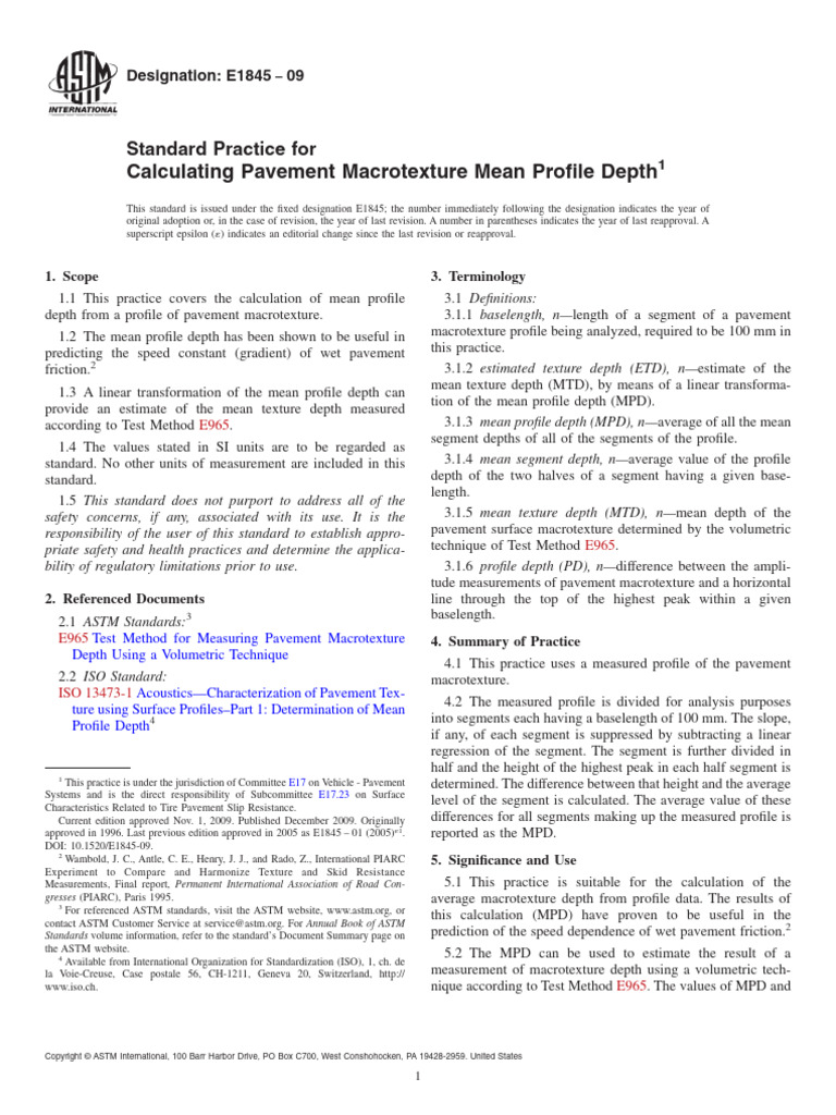E1845 09 Standard Practice For Calculating Pavement Macrotexture Mean ...