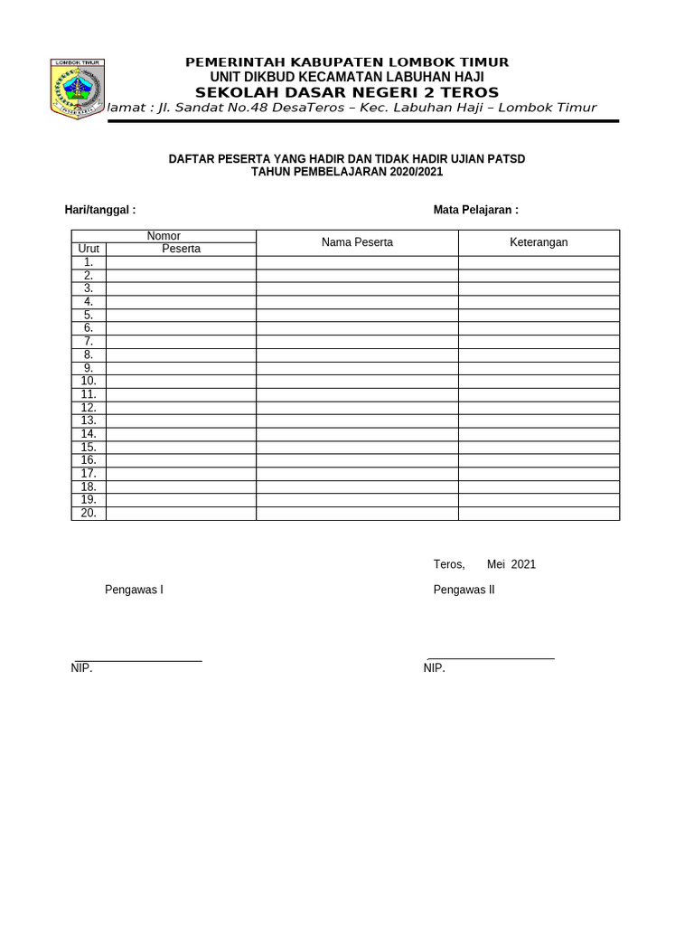 Daftar Hadir Dan Tidak Hadir Siswa | PDF