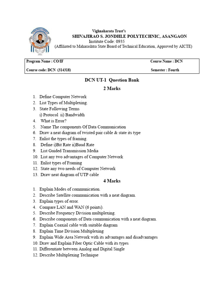 DCN UT-1 Question Bank | PDF