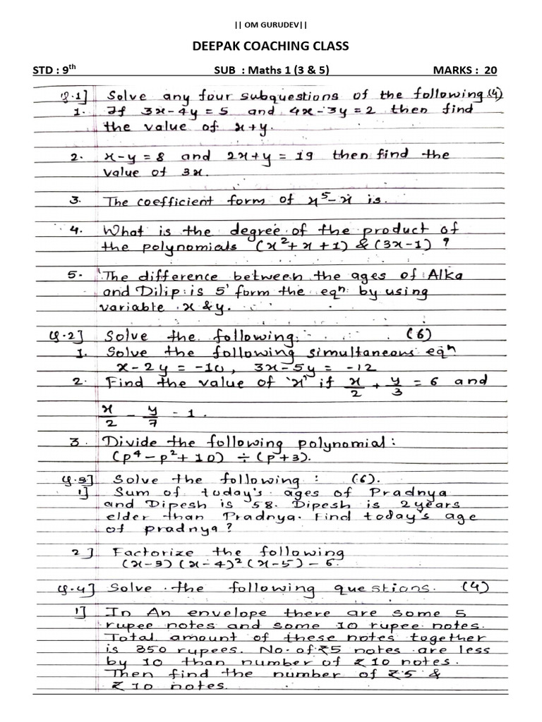 9th Algebra (3 & 5) | PDF