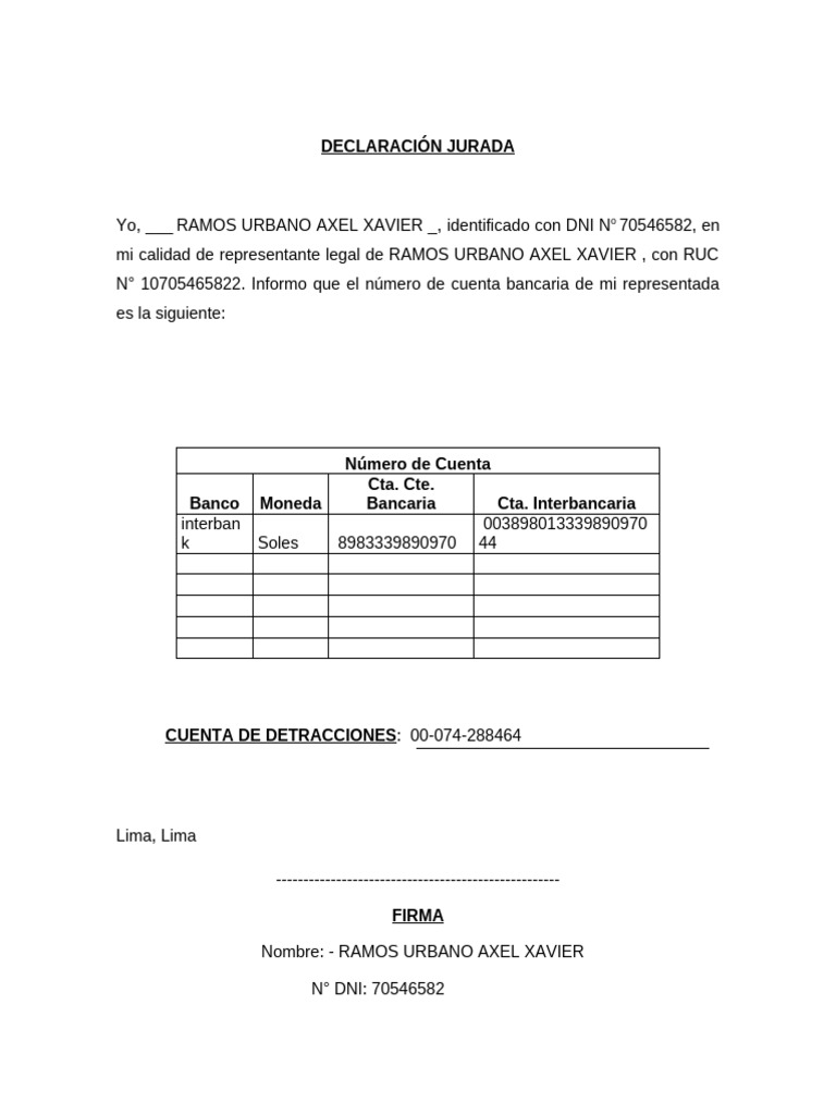 Modelo DJ Cuenta Bancaria 2025 - Ramos Urbano Axel Xavier | PDF