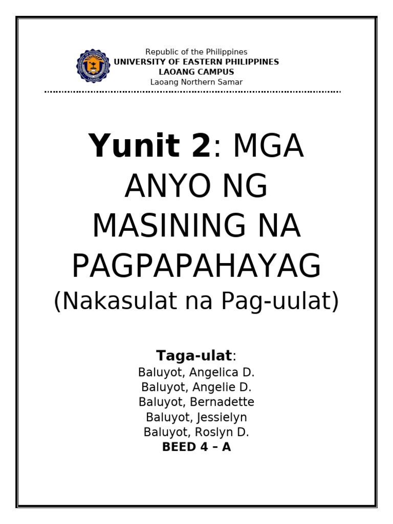 Written Report in Masining | PDF