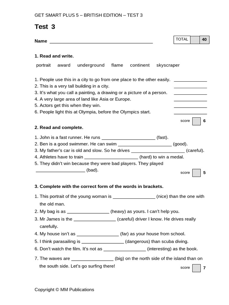 Get Smart Plus 5 Test 3 Answers | PDF
