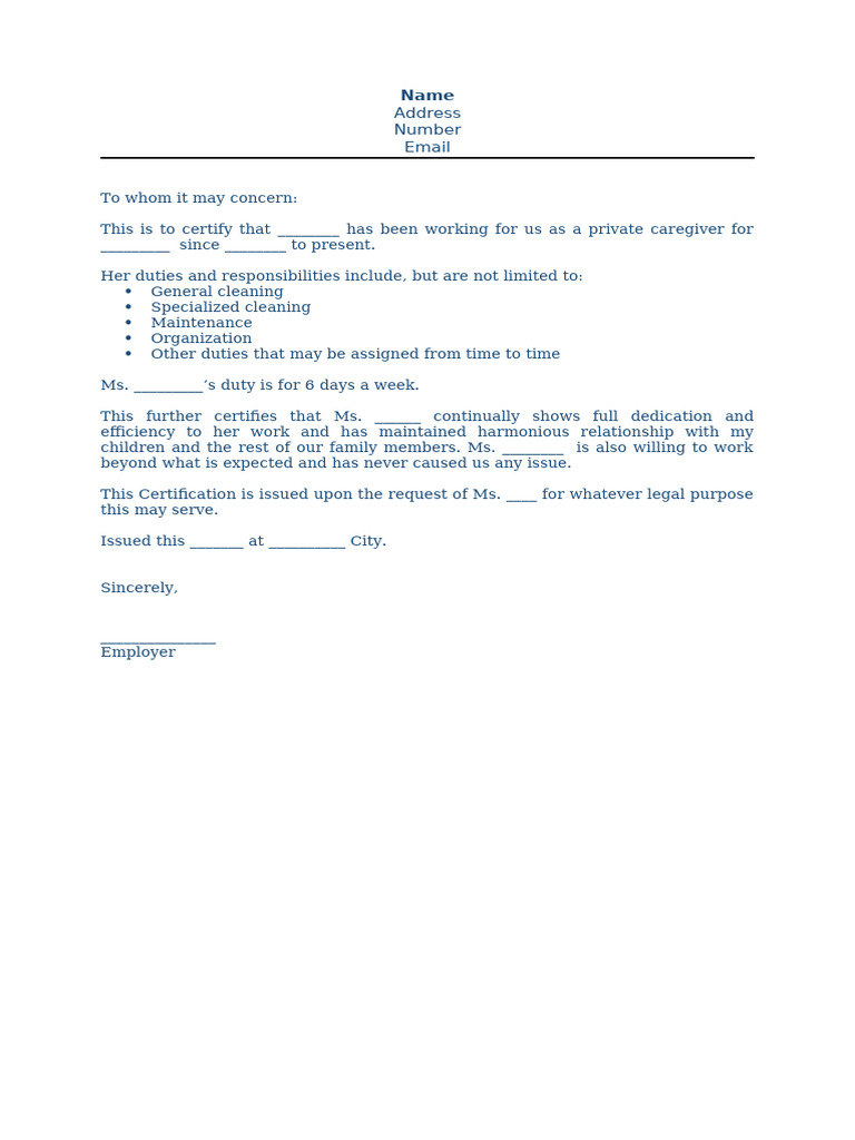 Housekeeping Employment Certificate Template | PDF