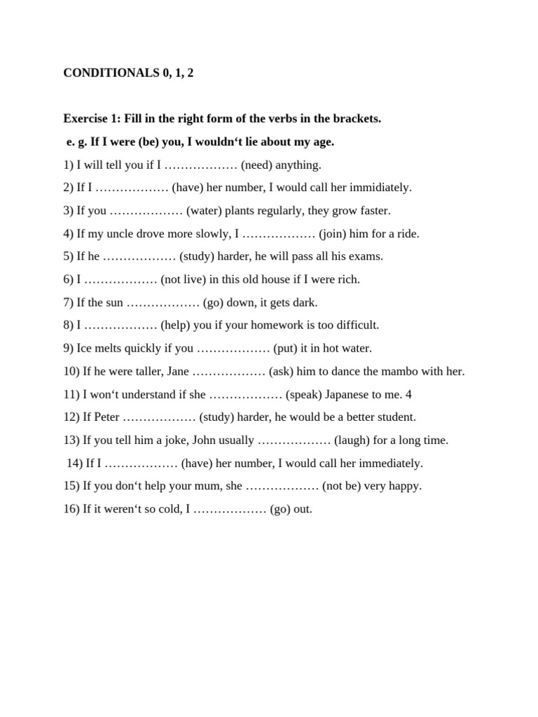 CONDITIONALS 0,1,2 Tasks | PDF