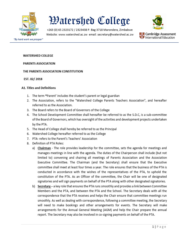 PTA Constitution - Amended June 2021 | PDF | Committee | Elections