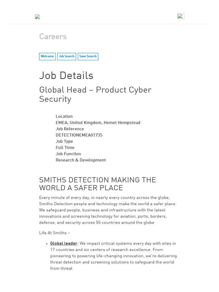 Job Details - Smiths Detection | PDF | Computer Security | Security