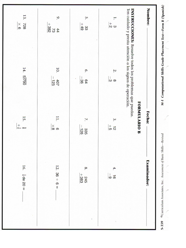 OPERACIONES BÁSICAS Formulario B | PDF