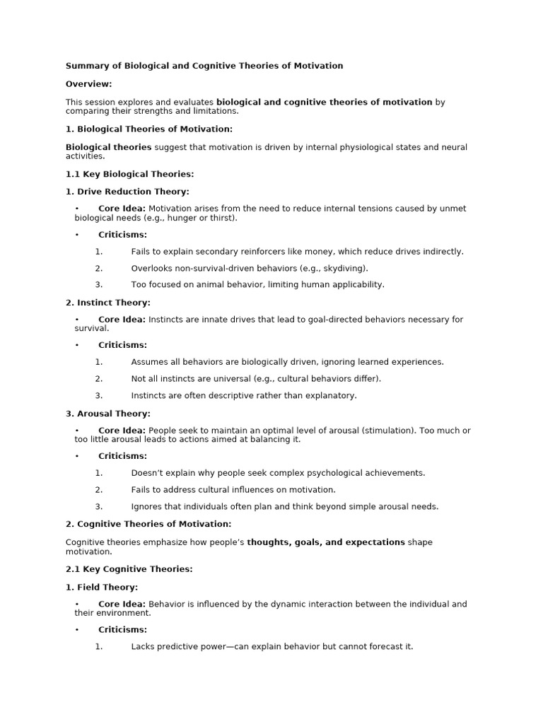 Biological vs. Cognitive Motivation Theories | PDF | Motivational ...