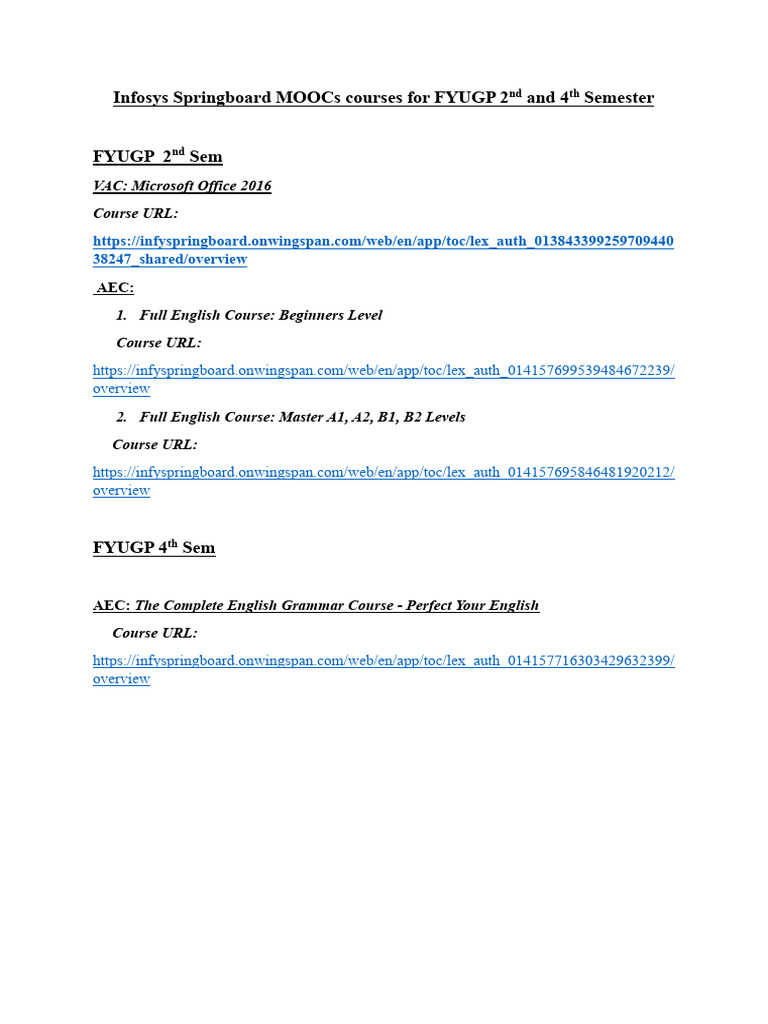 MOOCs Courses For FYUGP 2nd and 4th Sem 2025 | PDF