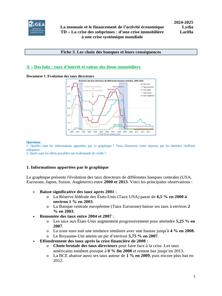 Les Choix Des Banques Et Leurs consÃ©quences-Documents Et Questions ...