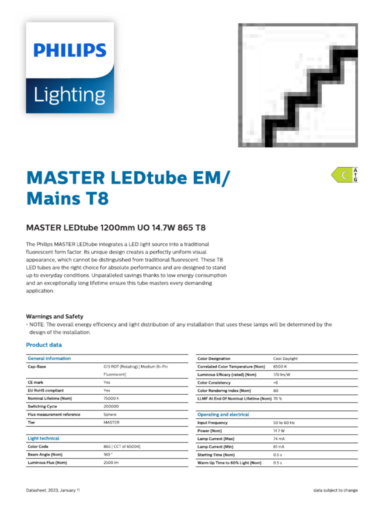 LAMPARA LED TUBULAR T8 14.7W 6500K 220-240V G13 1200MM 2500 Lumenes | PDF