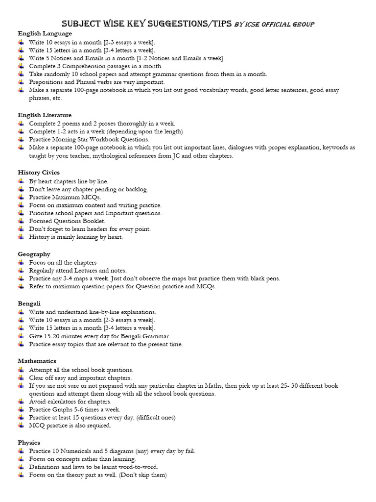 Subject Wise Study Tips for ICSE | PDF | English Language | Function ...